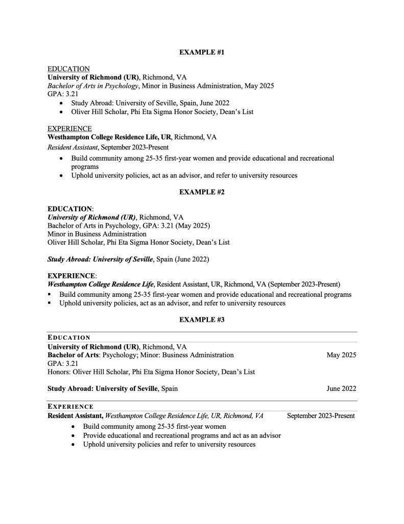 YoUR step-by-step resume guide – Career Services | University of Richmond