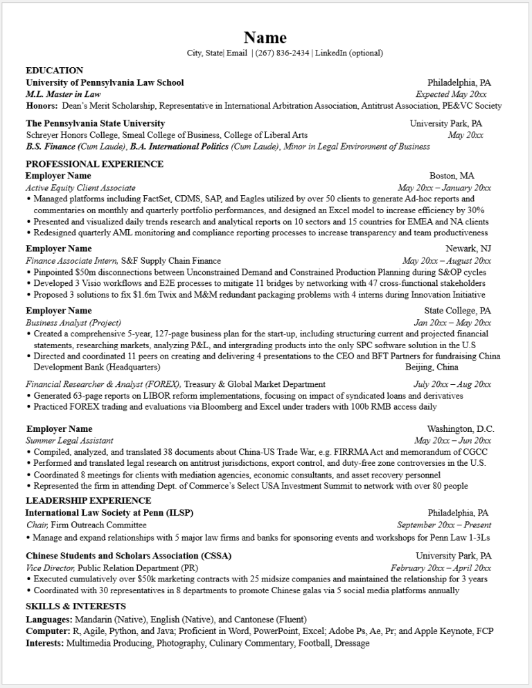 Master’s Student Resume Samples – Career Services | University of Pennsylvania